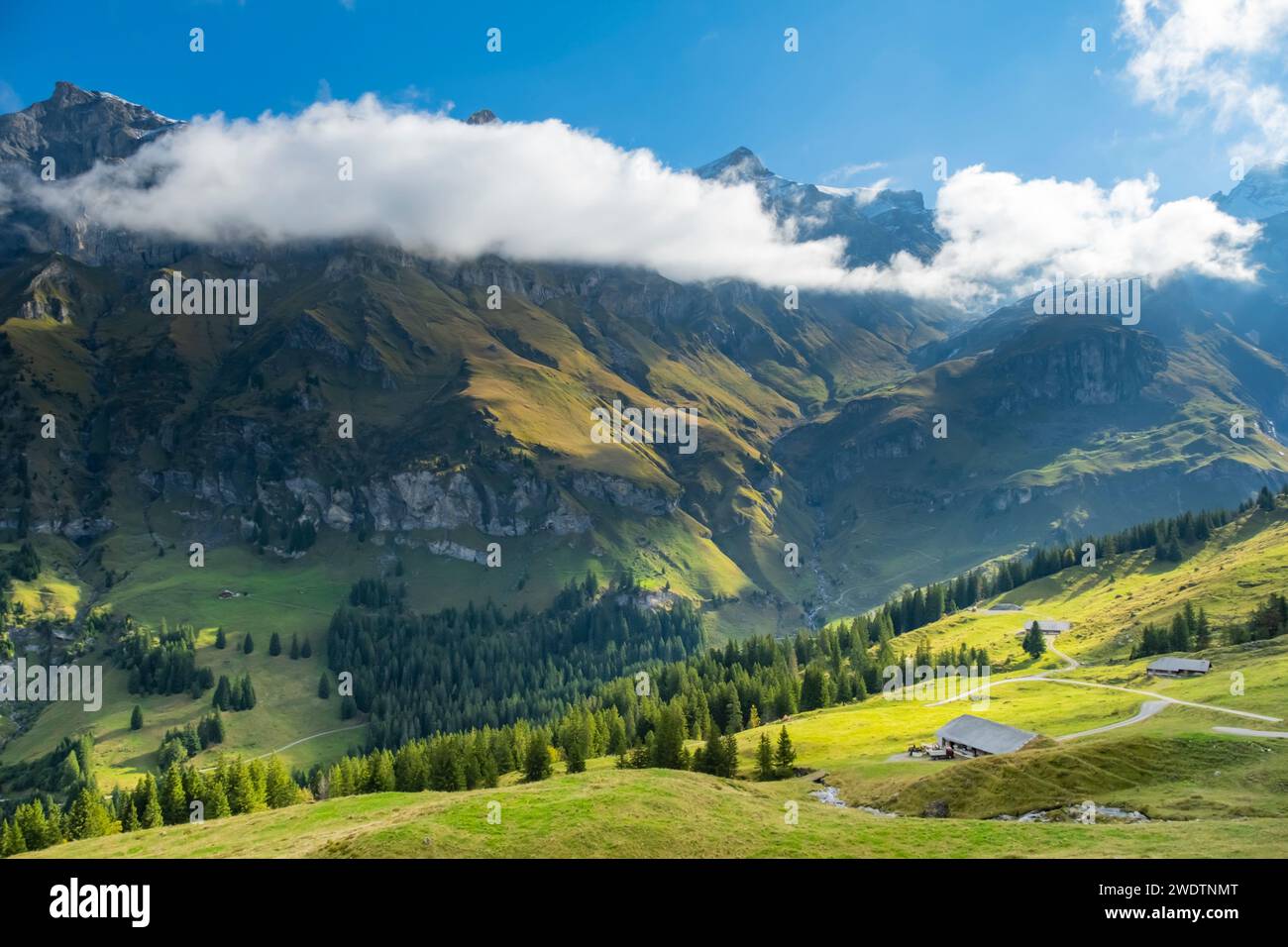 Amazing touristic alpine village in valley, Switzerland attraction ...