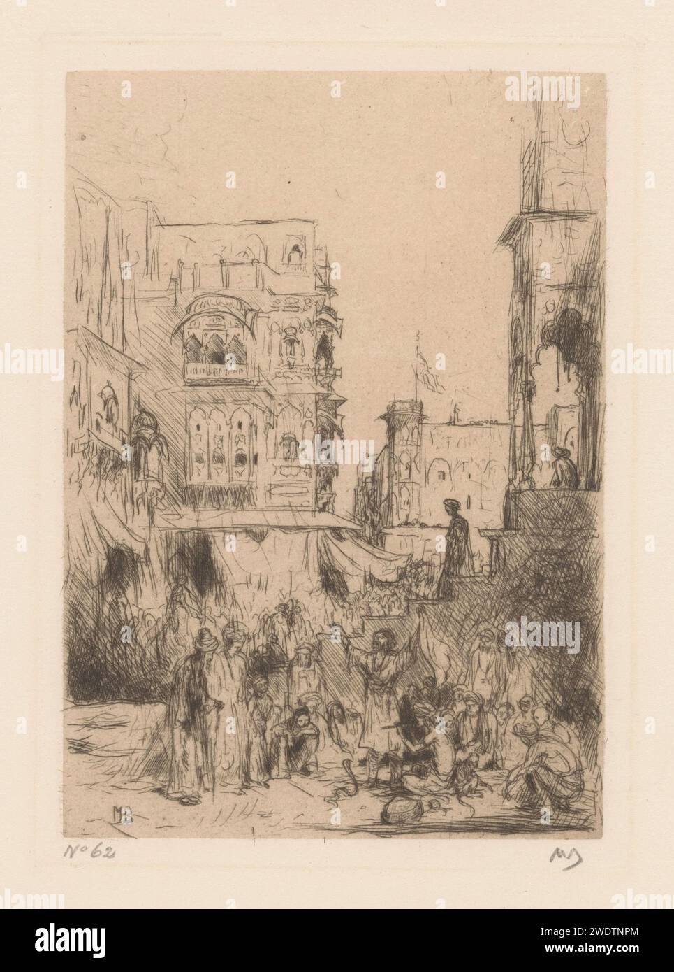 Snake charmer in Ajmer, Marius Bauer, 1897 print A man sways a snake ...