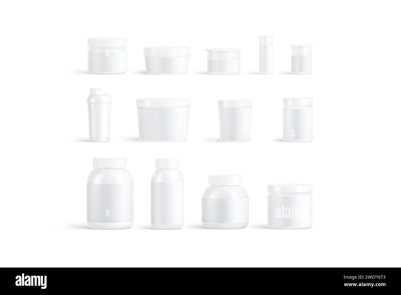 Blank white vitamin and protein can mockup, different types, 3d ...