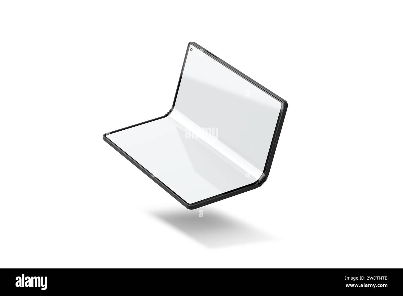 Blank white flexible book phone display half opened mockup, 3d ...