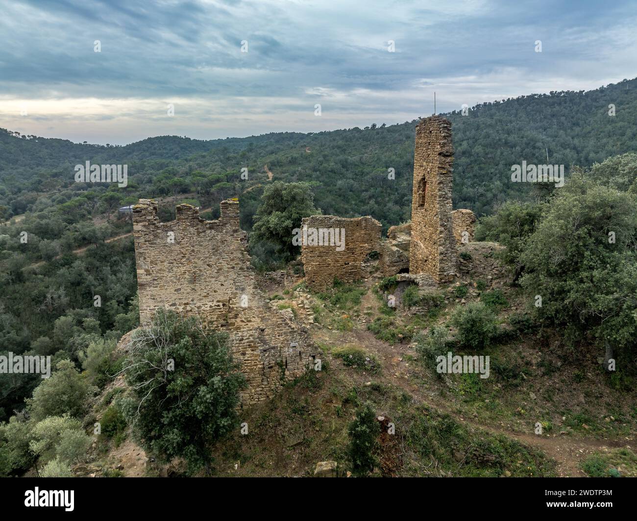 Aerial view of Castell de Vilaroma near Palamos on the Costa Brava ...