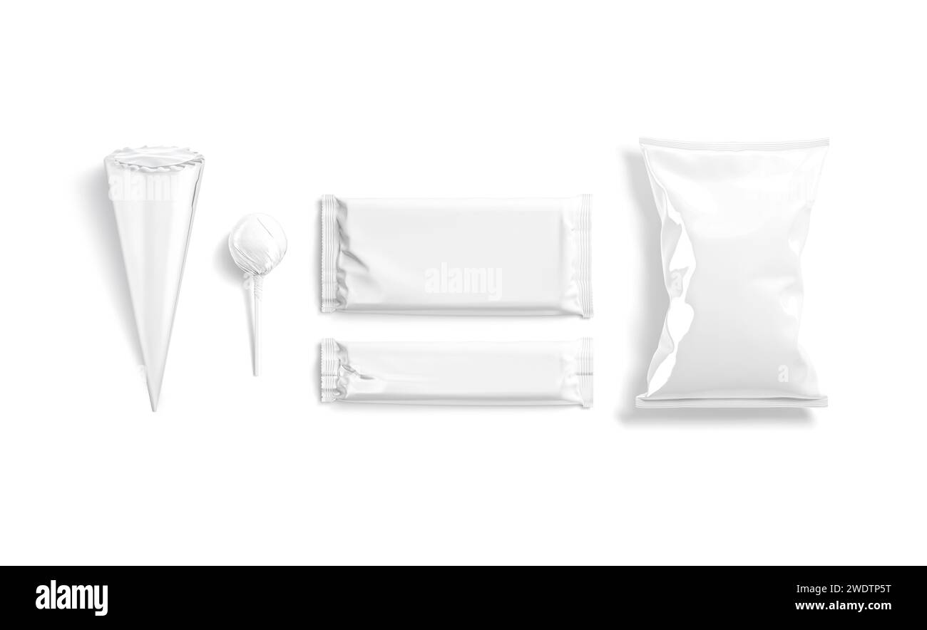 Blank white snacks pack mockup, different types, 3d rendering. Empty ...