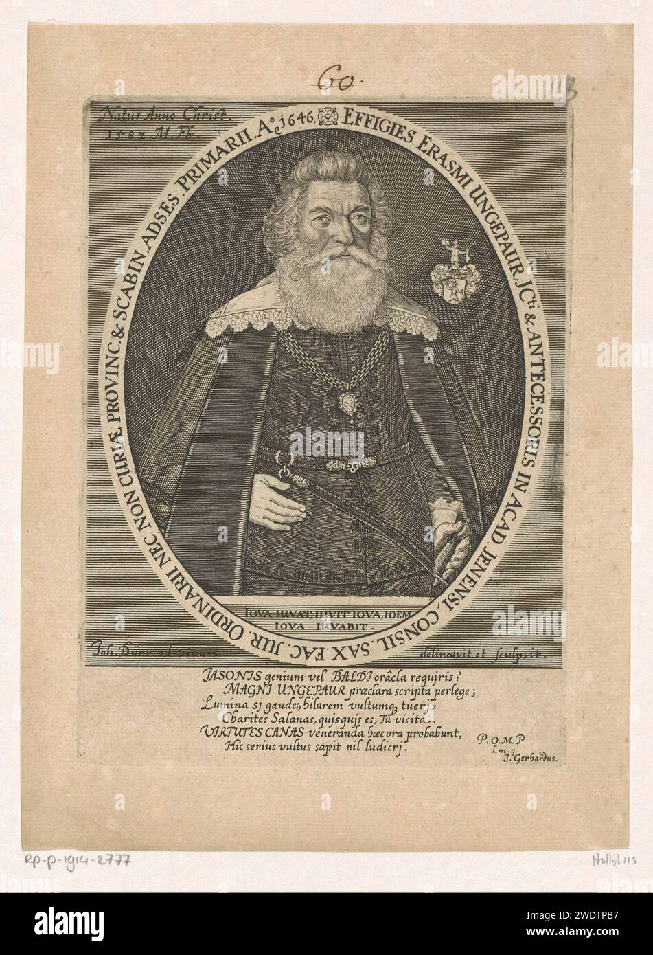 Portrait of Erasmus Unpaur at the age of 64, Johann Dürr, 1646 print ...
