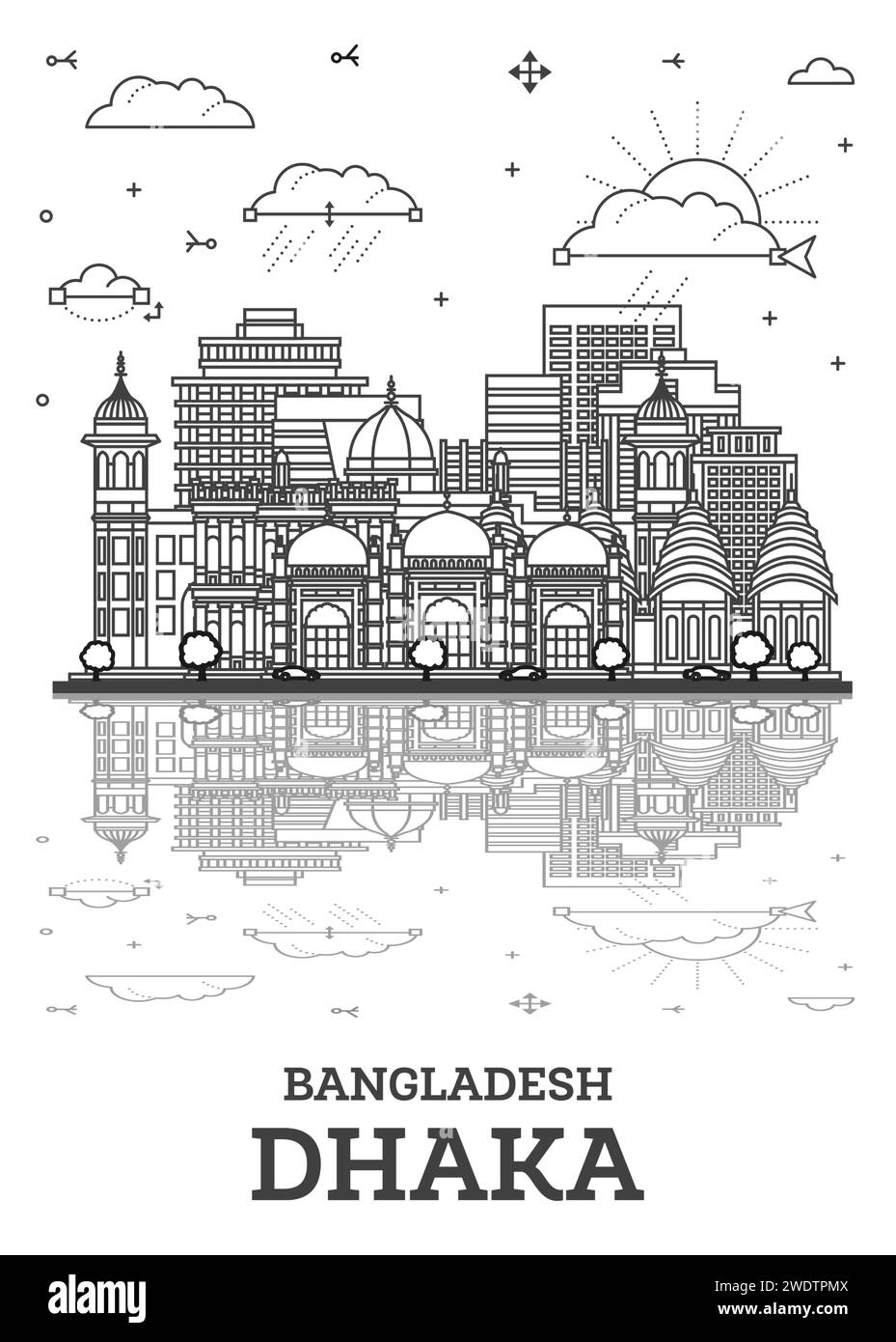 Outline Dhaka Bangladesh city skyline with modern buildings and ...