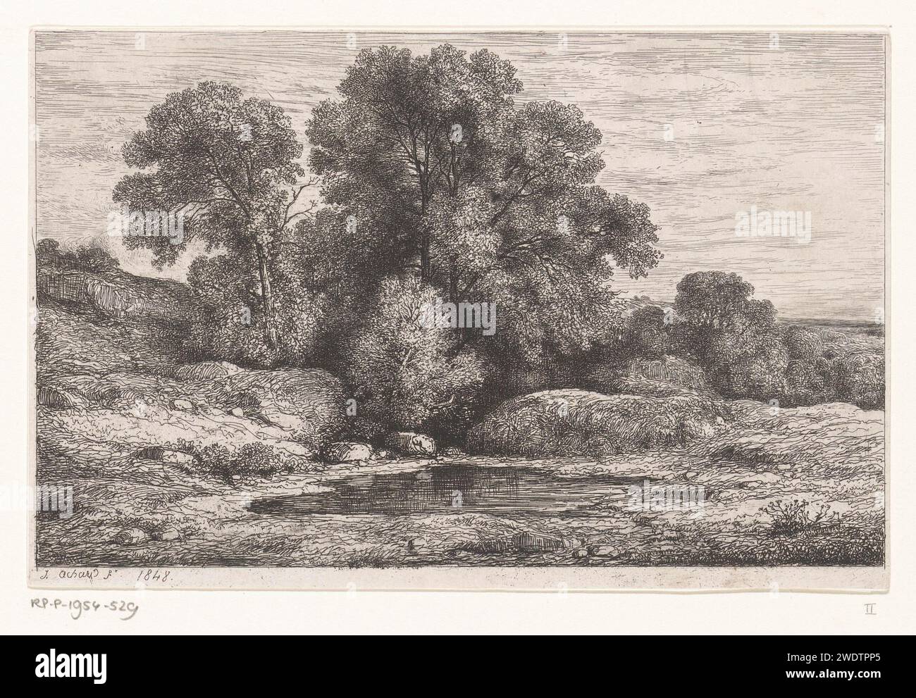 Trees at a pool, Jean Alexis Achard, 1848 print France paper etching ...