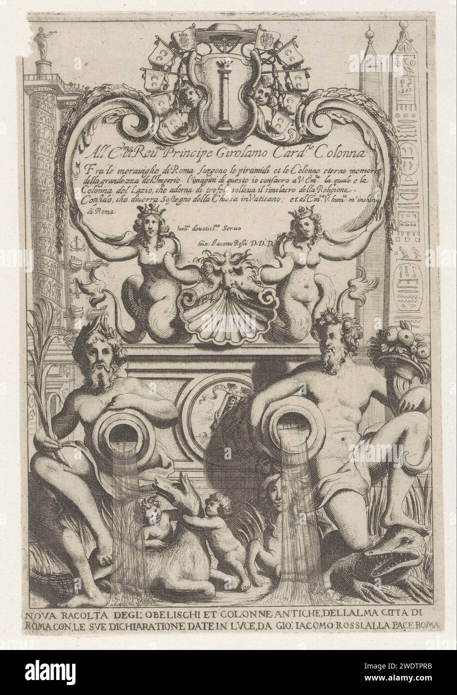 Title print with personifications of the Tiber and the Nile, female ...