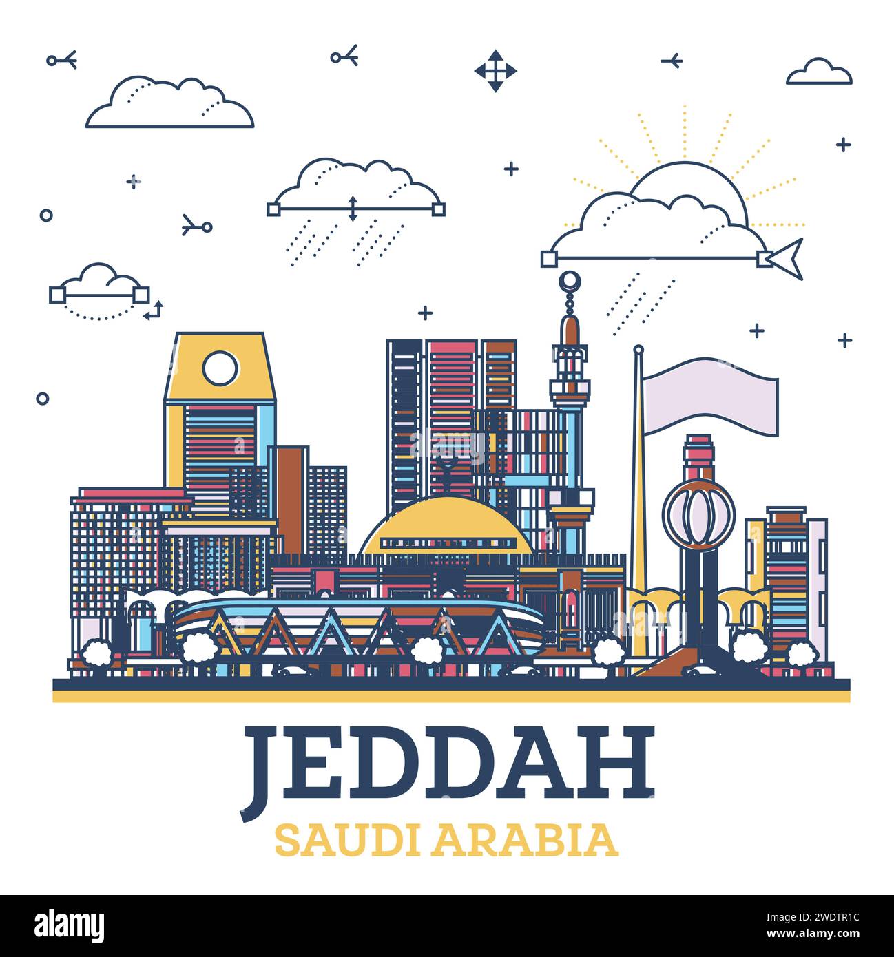 Outline Jeddah Saudi Arabia City Skyline with Modern and Historic ...