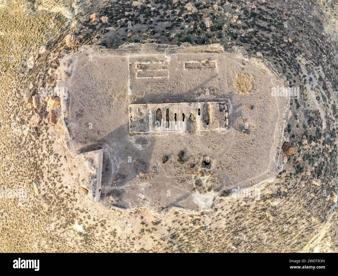 Aerial view of Castillo de Alcalá or Castillo de La Puebla, Arab castle ...