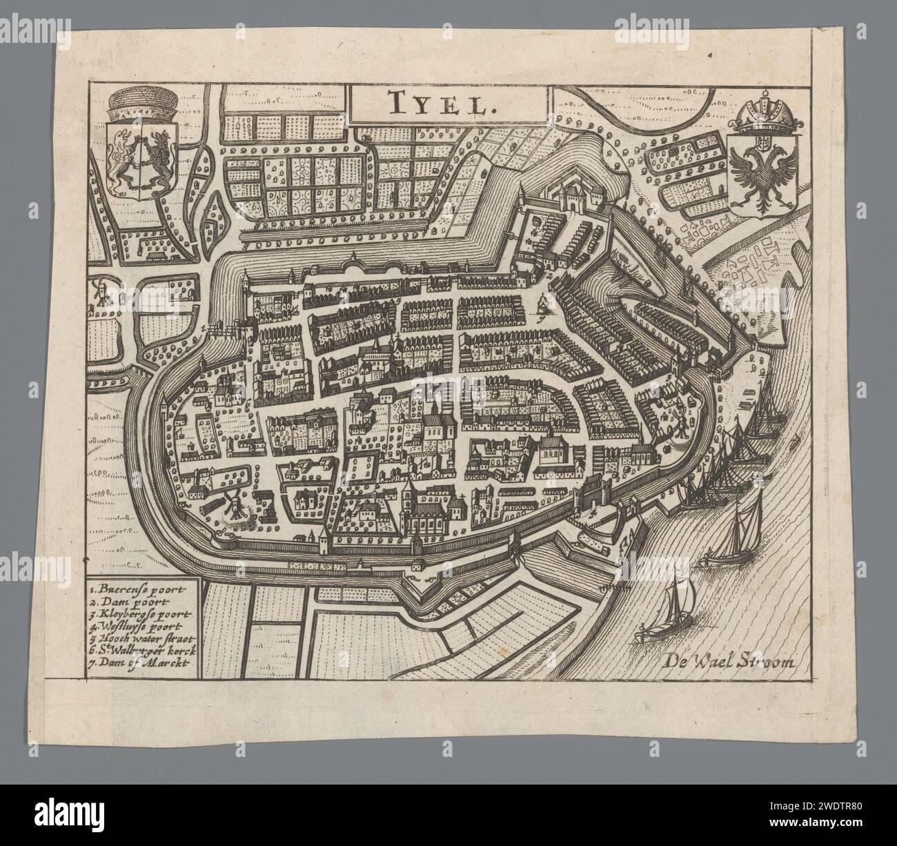 Map of Tiel, Anonymous, 1660 print Bottom left a legend 1-7. print maker: Netherlandspublisher ...