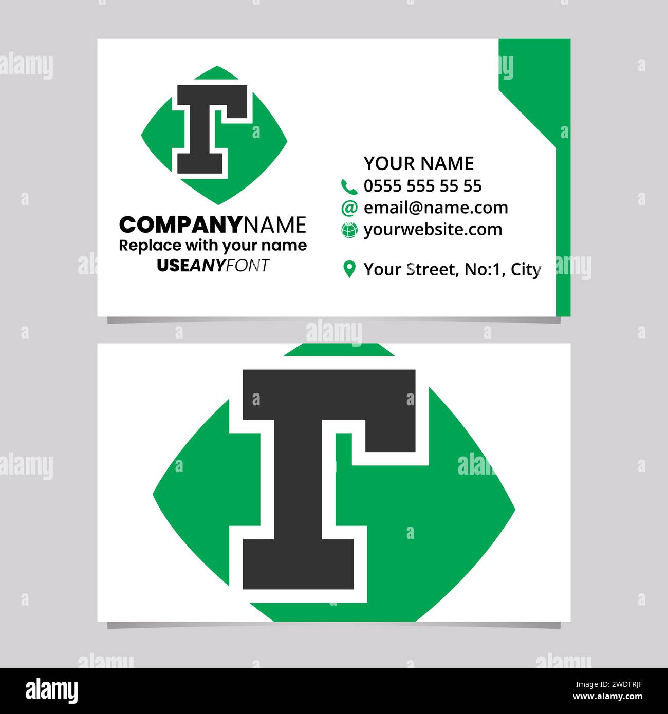 Green and Black Business Card Template with Bulged Square Shaped Letter ...