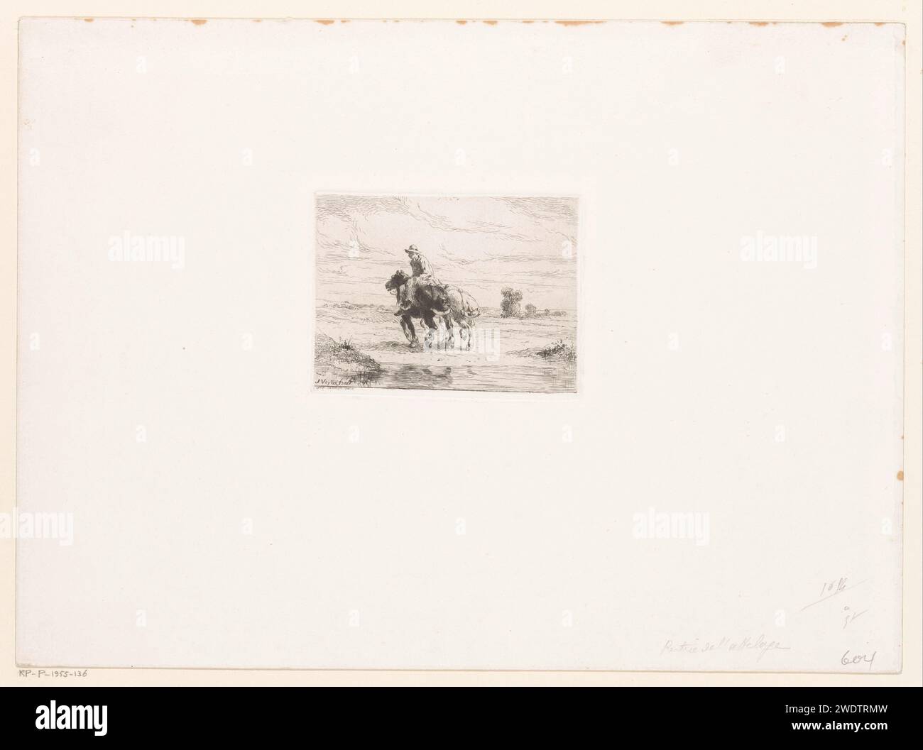 Landscape with two horses, one with a man on his back, Jules Jacques ...