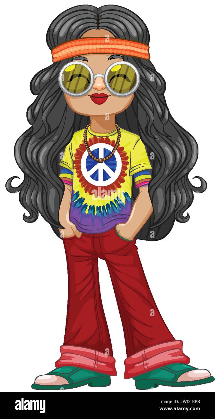 Colorful hippie character in retro outfit and accessories Stock Vector ...