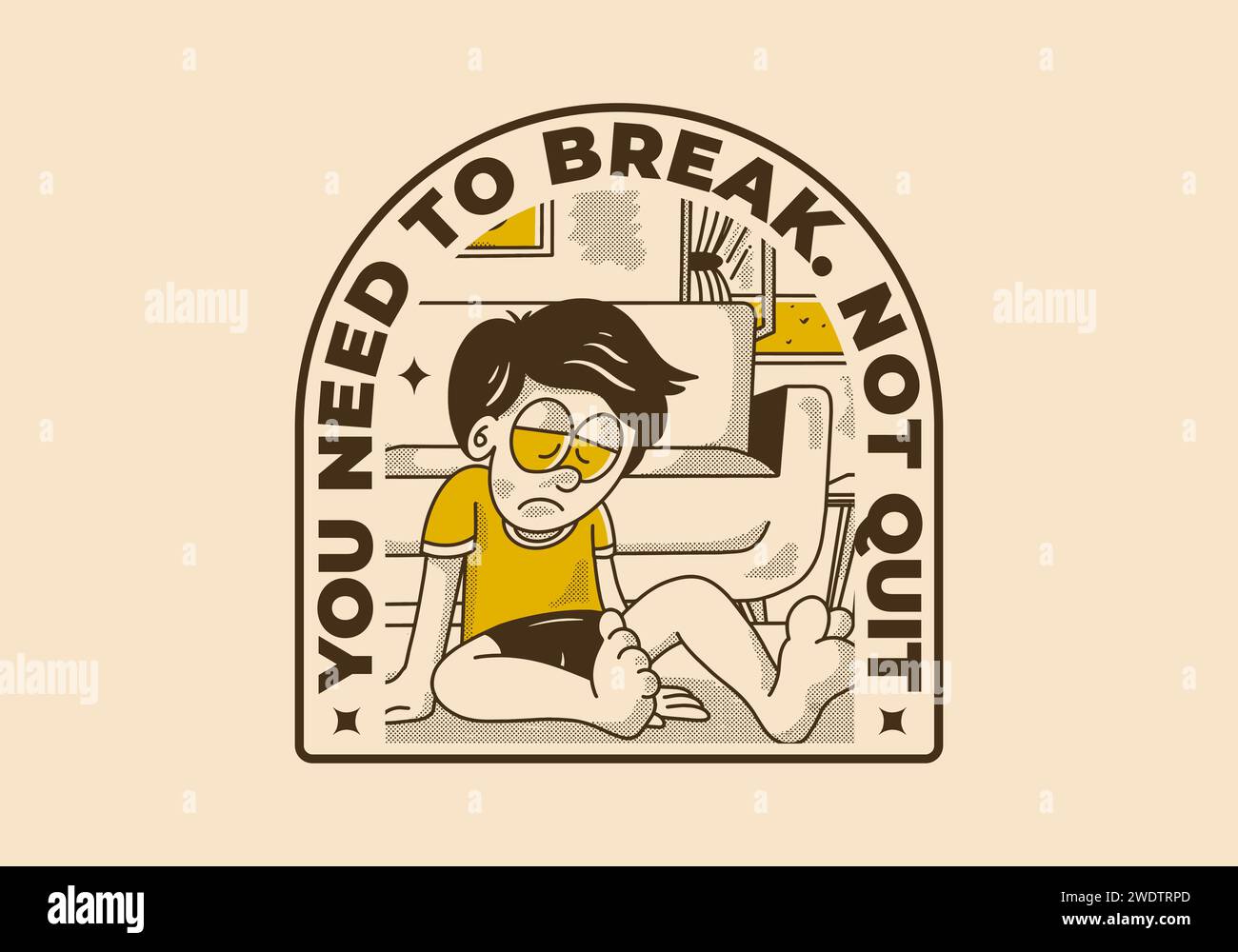 You need to break, Not quit. Vintage illustration of a sad boy Stock ...