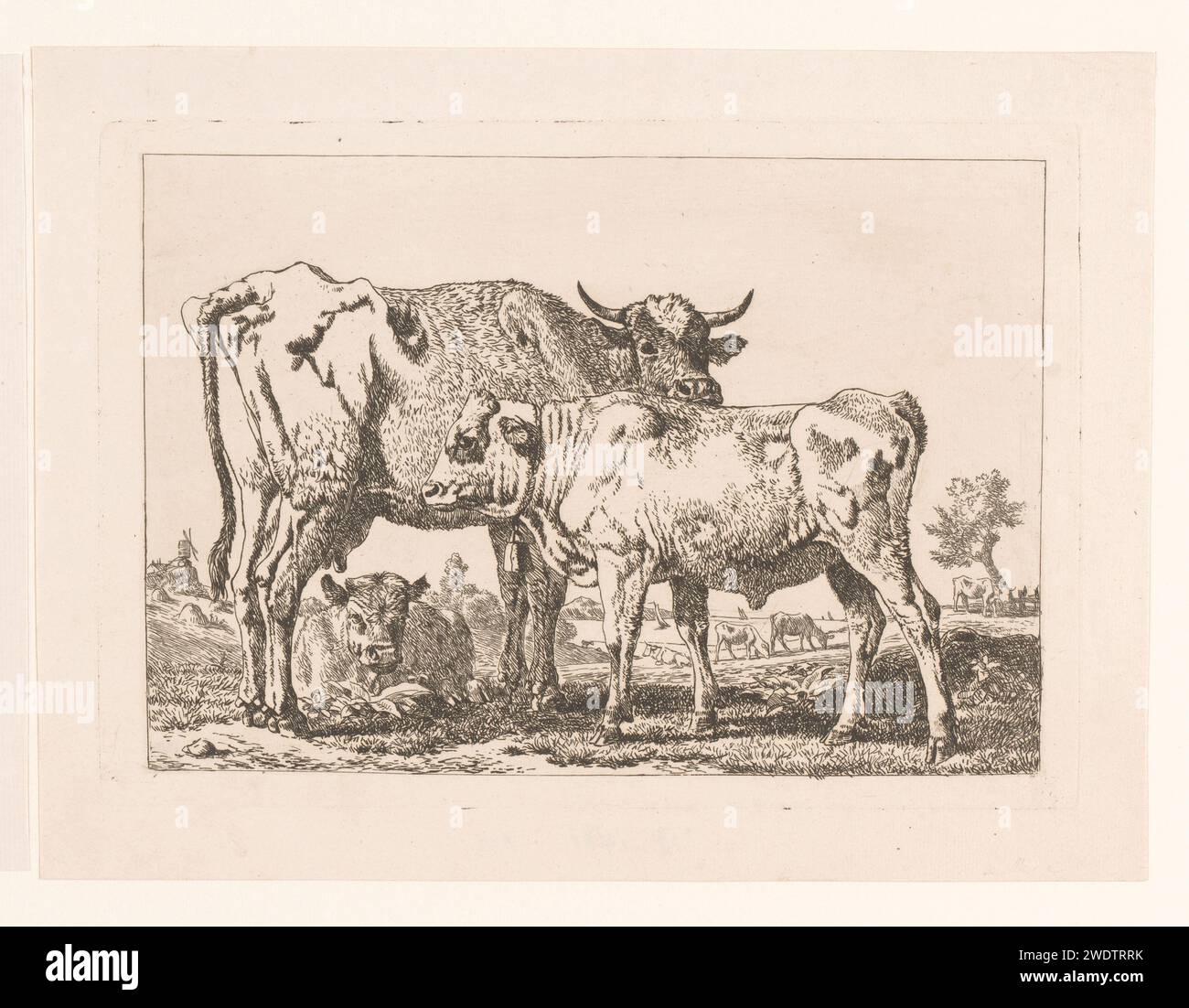 Cows and a calf with bell around the neck, Jean Louis Demarne ...