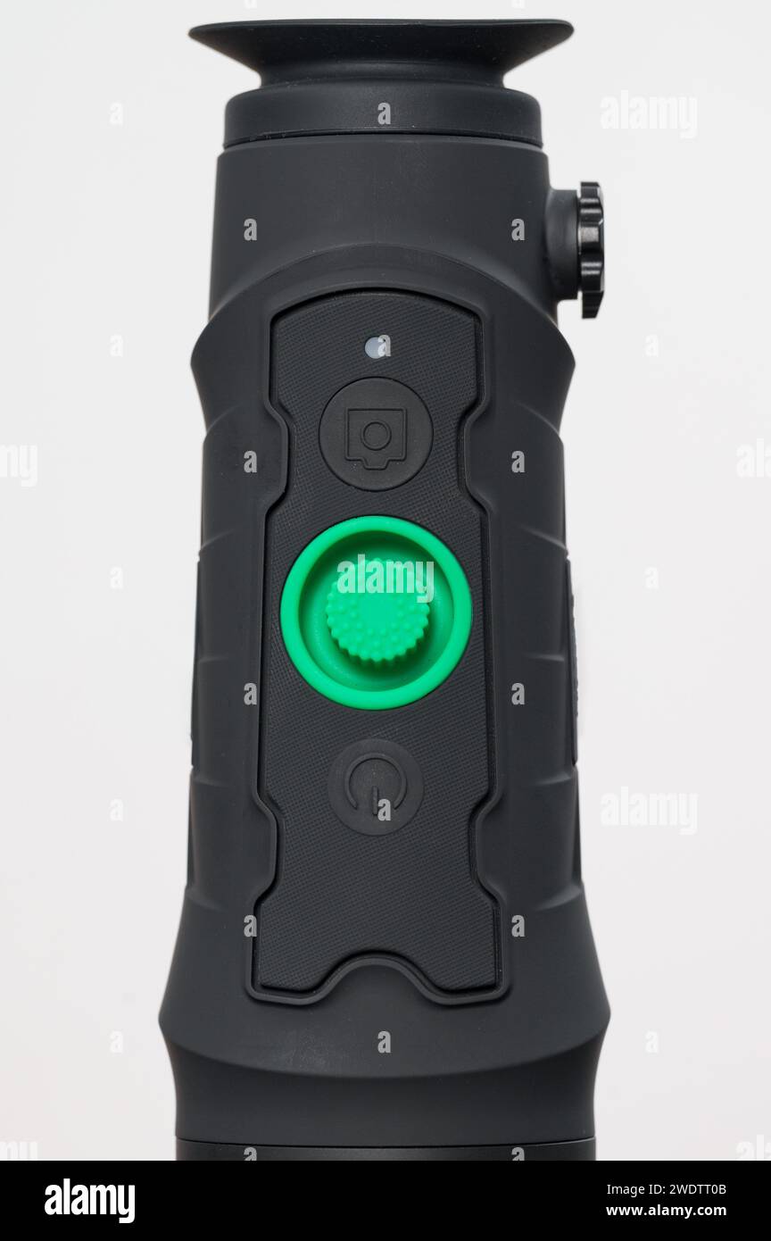 Long-range monocular isolated on white background, rubber body with ...