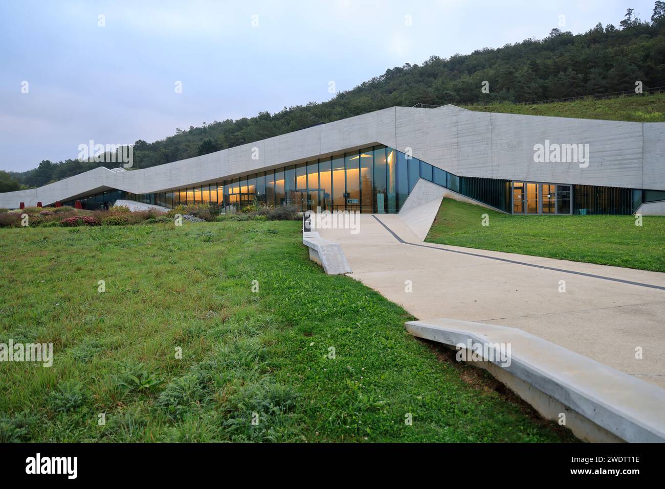 Entrance to Lascaux 4, international center for cave art presenting, among other things, a ...
