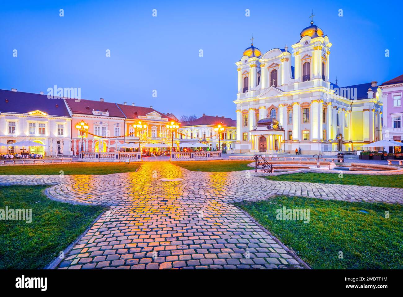 Timisoara, Banat - Romania. Night scene with Union Square downtown ...