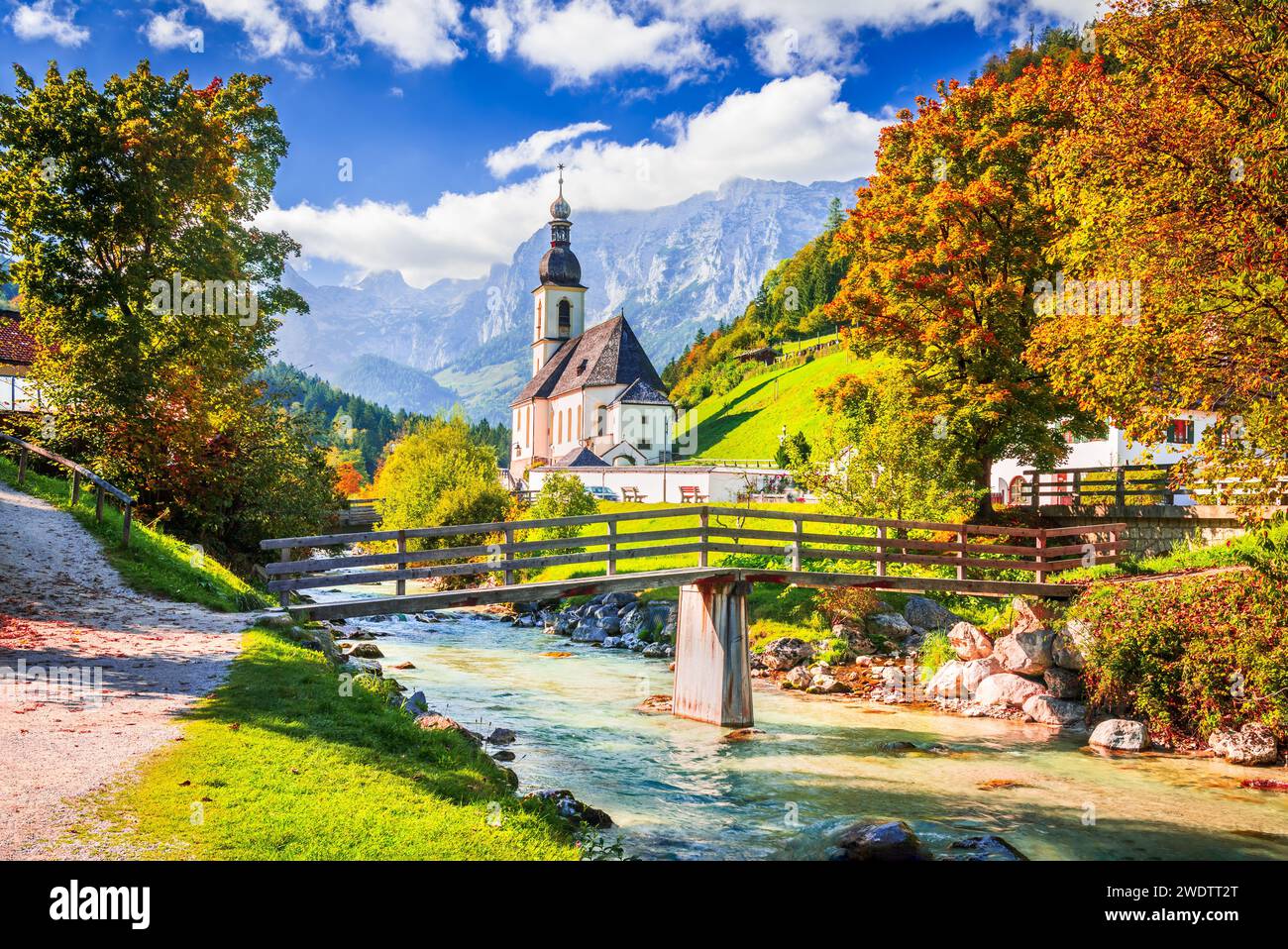 Ramsau, Berchtesgaden - Germany. Autumn scenery in Bavaria with Parish ...