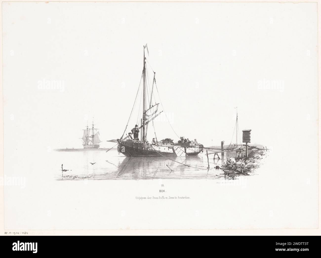 Bok, Johan Conrad Grive, c. 1860 print The boat is moored. On the boat ...