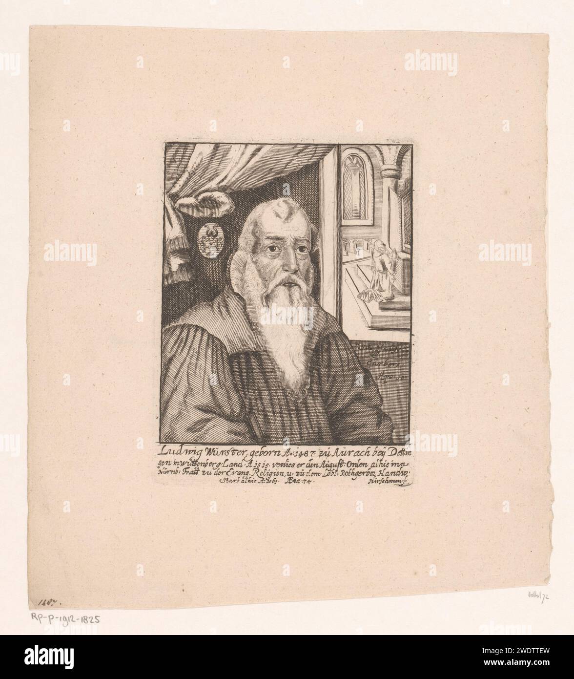 Portrait of Ludwig Wurster with Wurster praying in the background for ...