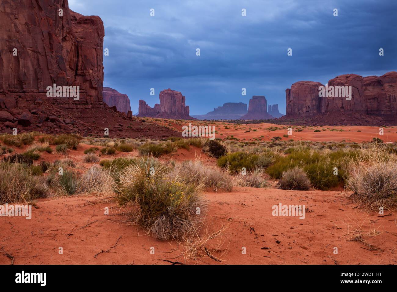 View of the monuments from the Sand Spring area in the Monument Valley ...