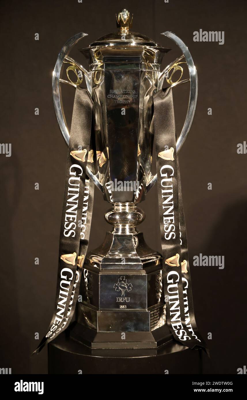 The Six Nations Championship trophy on display during the 2024 Guinness ...
