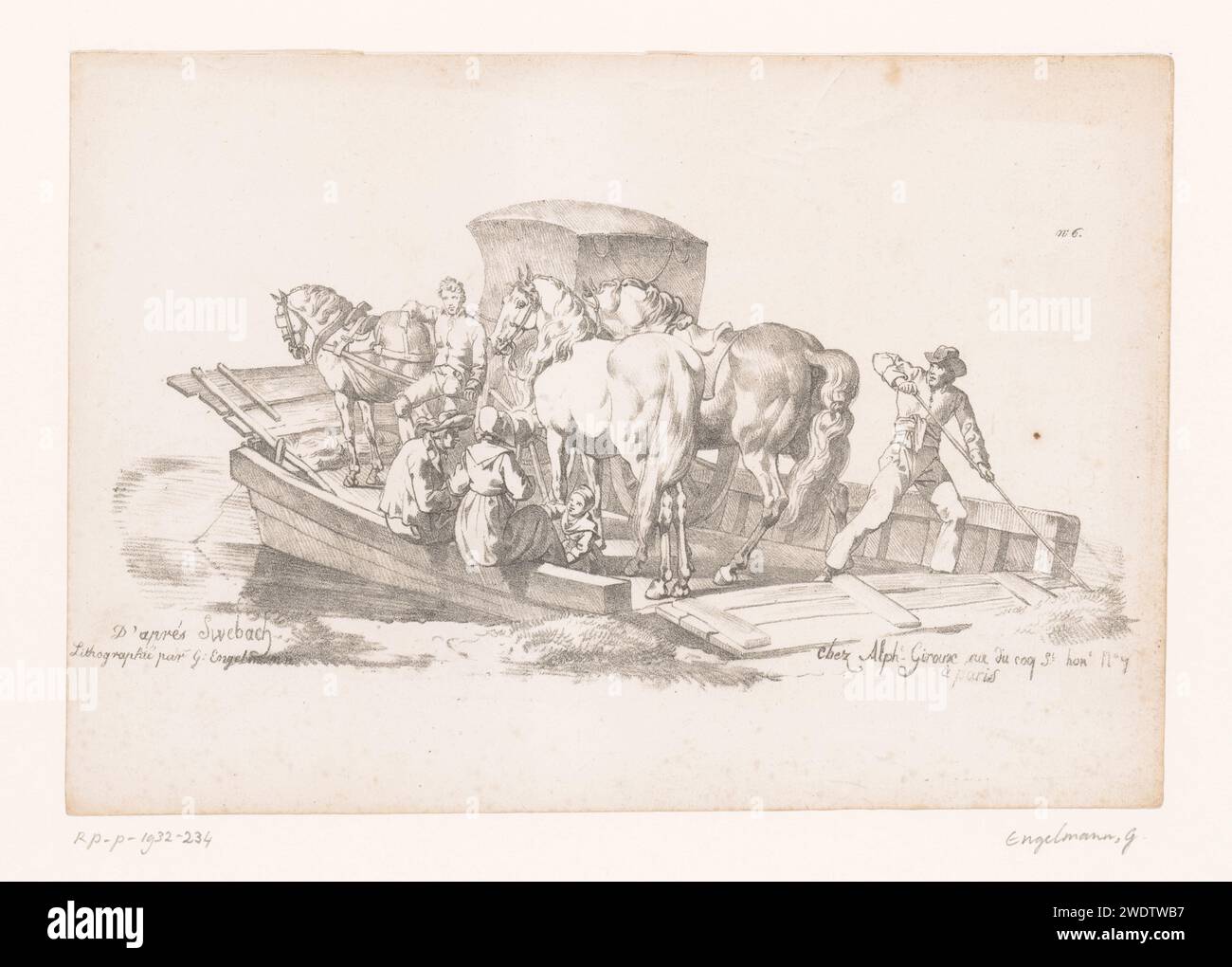 Ferry with cars, horses and passengers, Anonymous, Gottfried Engelmann ...