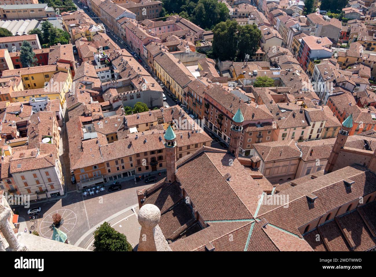 the historic center of Cremona seen from the top of Torrazzo, the ...