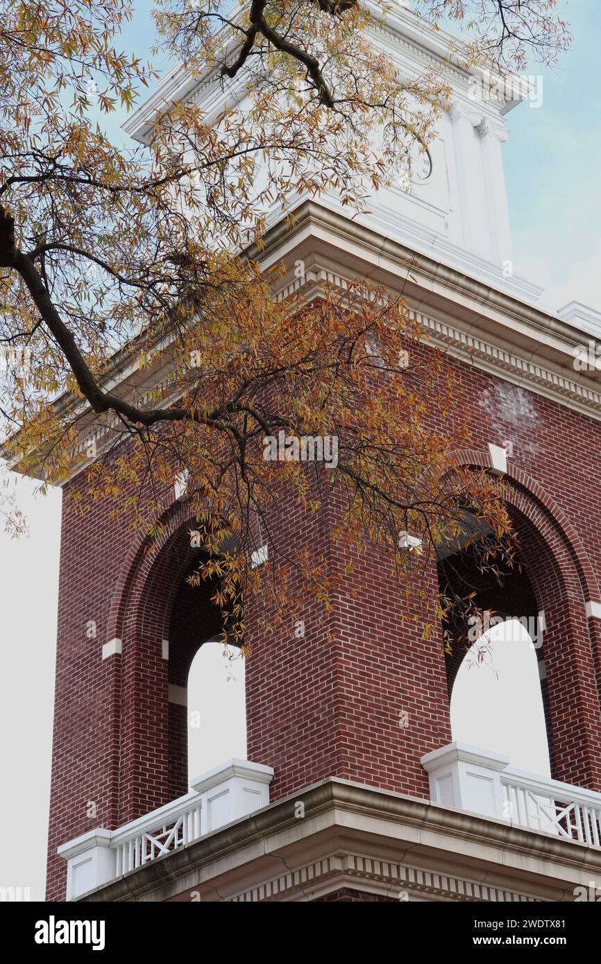Clock Tower with Cornice and Arches Amidst Fall Foliage Stock Photo - Alamy