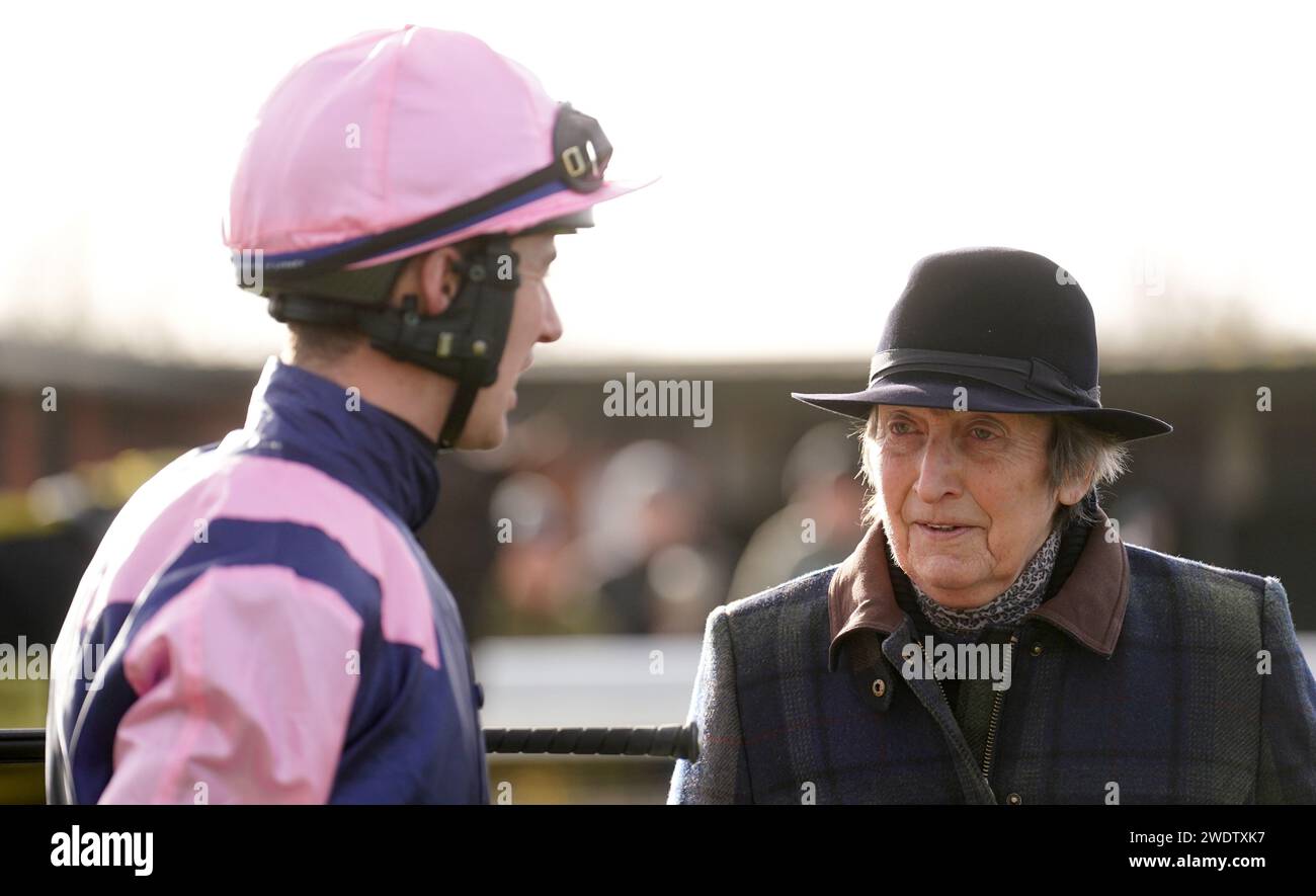 Trainer Henrietta Knight speaks to jockey Paul O'Brien before the ...