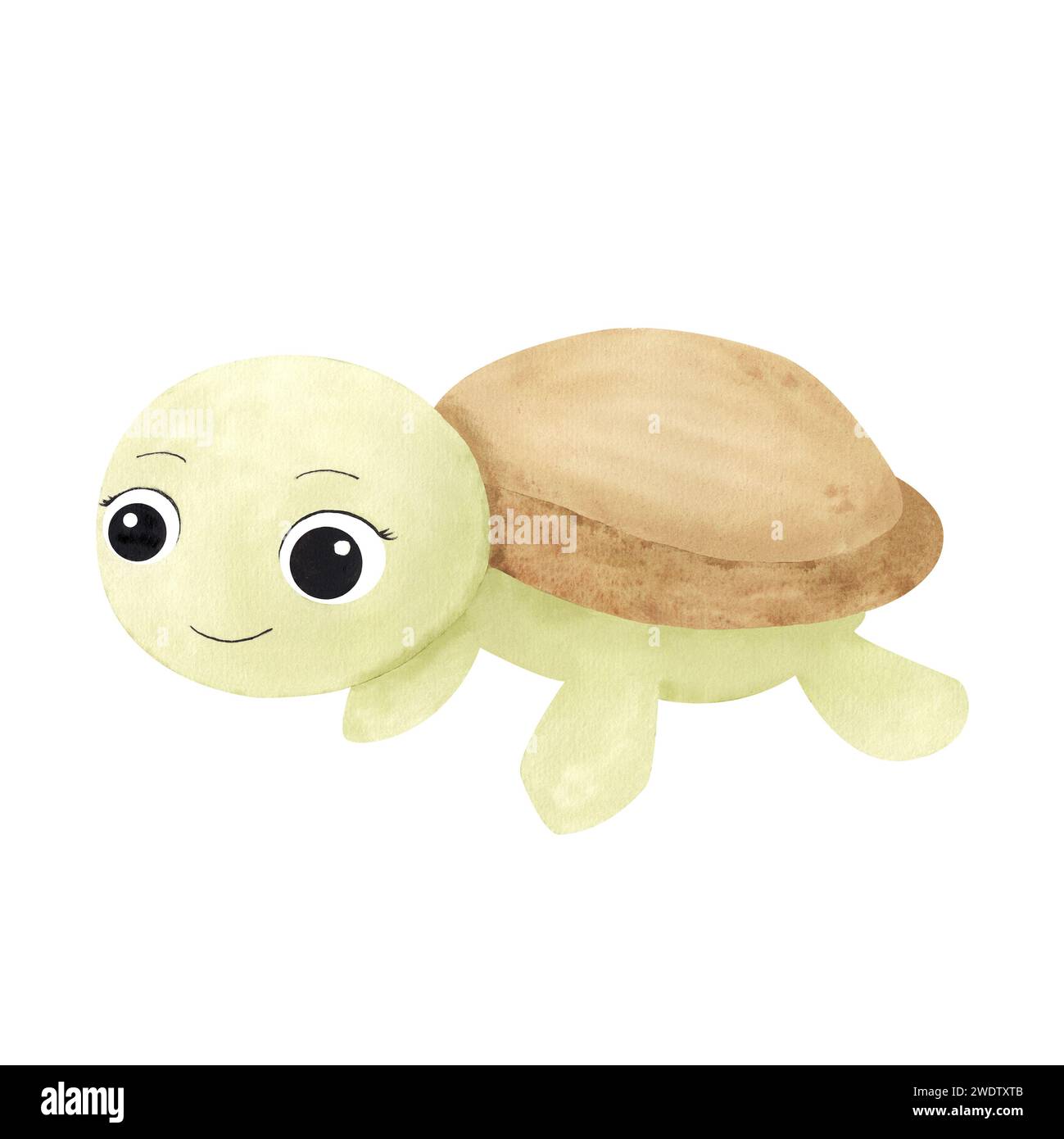 Watercolor cute turtle with big eyes. Illustration for baby shower ...