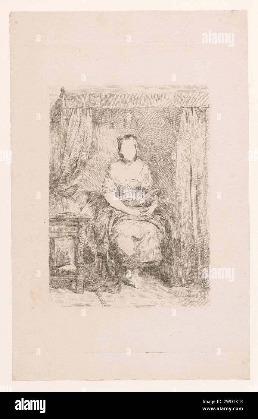 Young woman sat on a bed, Gustave Wappers (attributed to), 1813 - 1874 ...