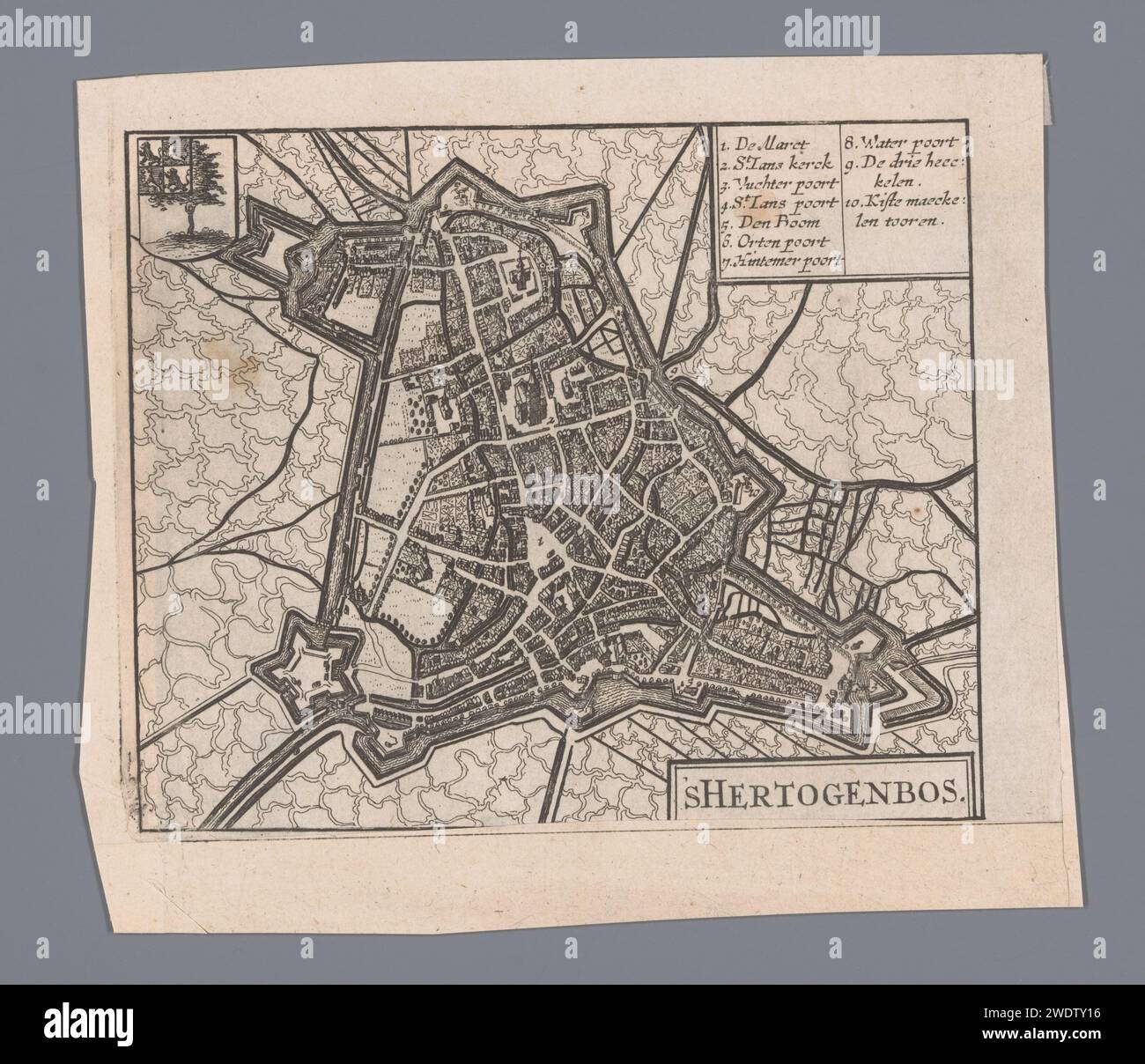 Map of Den Bosch, Anonymous, 1652 print Amsterdam paper engraving maps of cities. fortified city ...