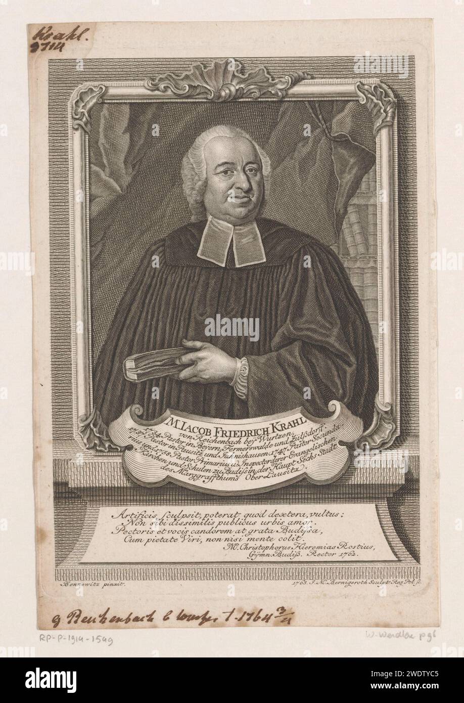 Portrait of Jacob Friedrich Krahl, Johann Martin Bernigeroth, After ...