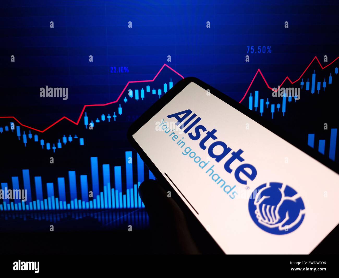 Konskie, Poland - January 21, 2024: Allstate company logo displayed on ...