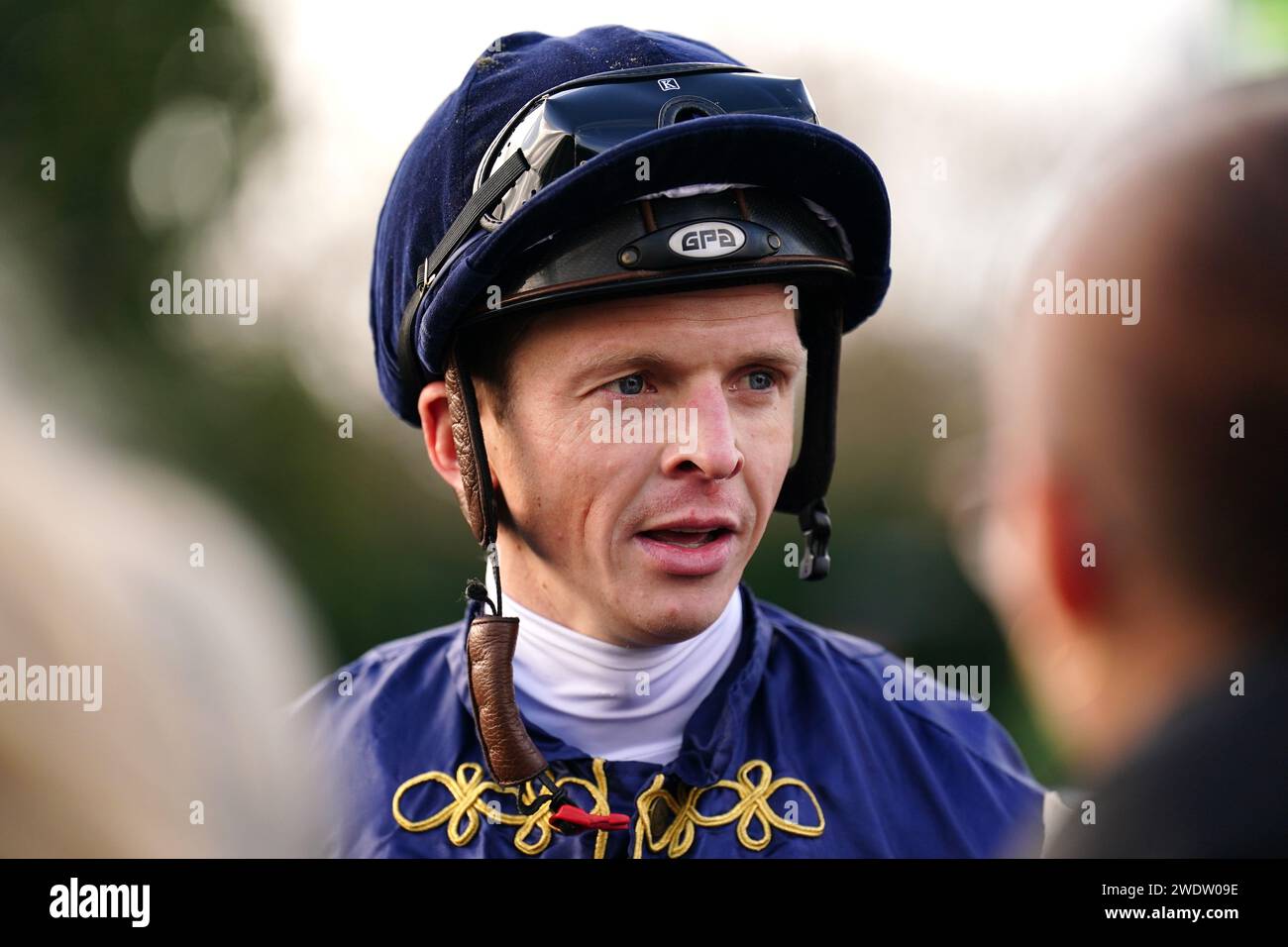 Jockey David Probert after winning the Unibet Zero% Mission Maiden ...