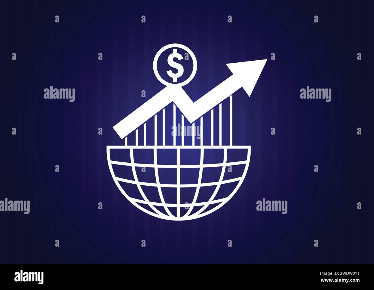 Global increase money growth icon graph with world map and dollar ...