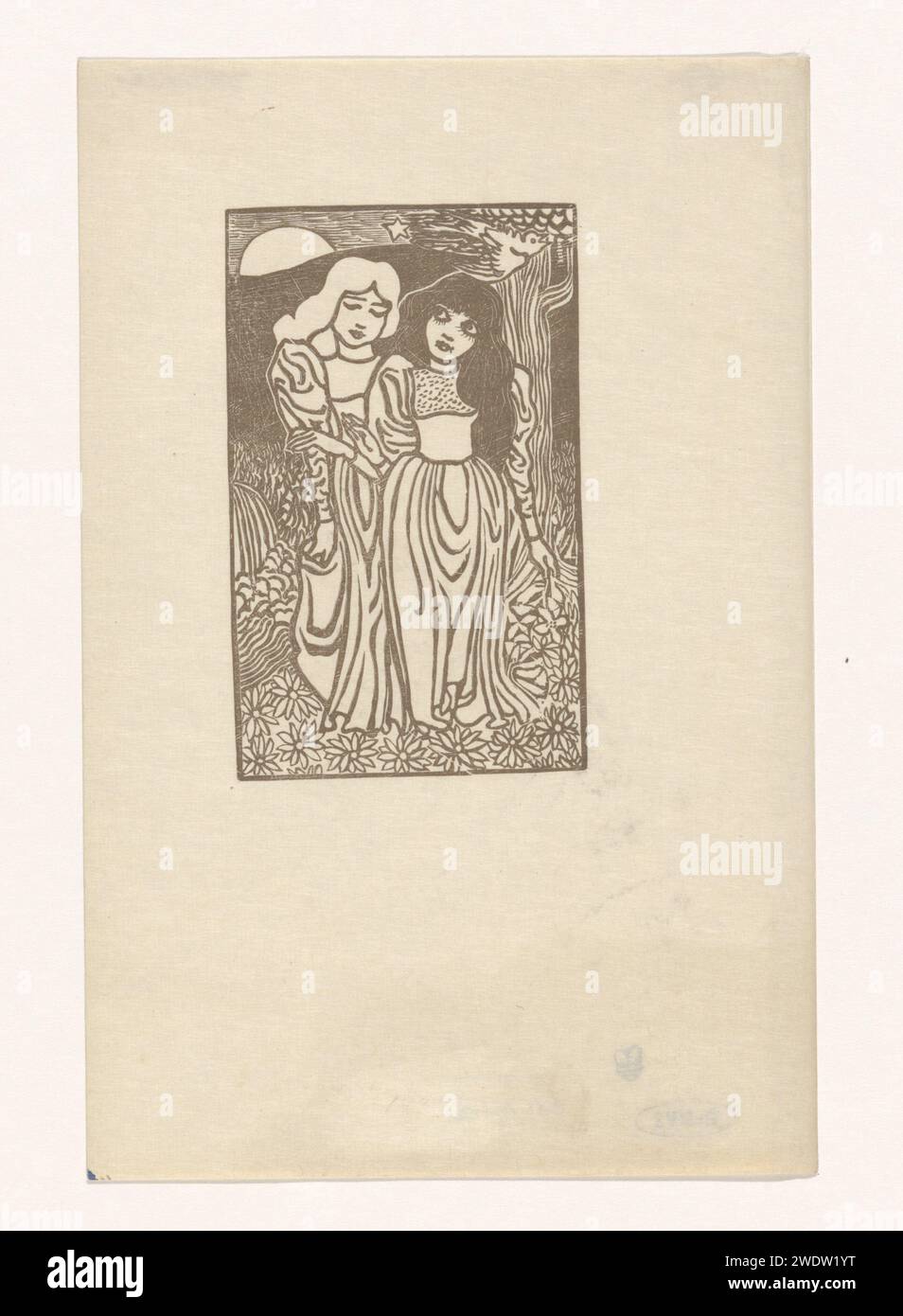 Two girls in a landscape, Jan Toorop, 1895 print paper girl (child ...