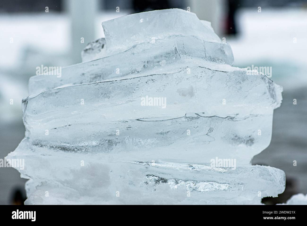 Cold water and ice cubes melting background. Global warming or climate ...