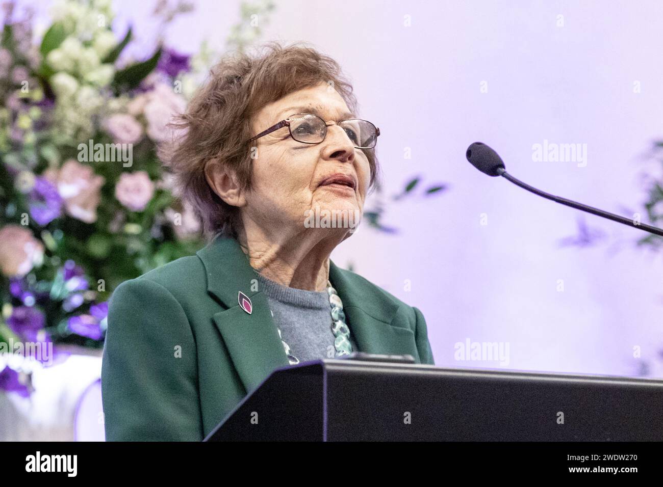 London, UK. 22nd Jan, 2024. Holocaust survivor Janine Webber BEM, with ...