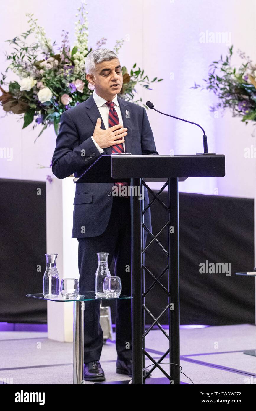 London, UK. 22nd Jan, 2024. Sadiq Khan, Mayor of London, addresses the ...