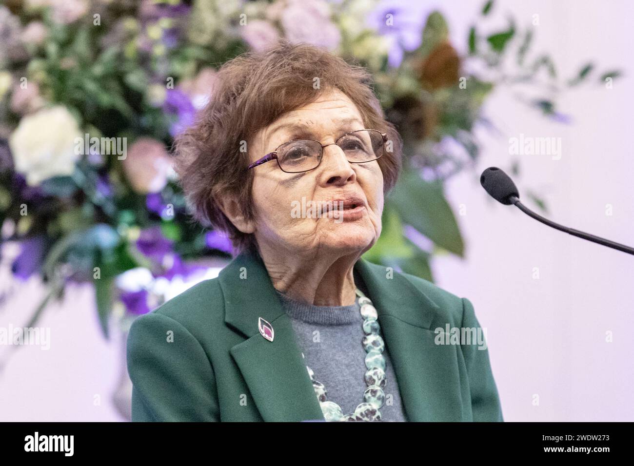 London, UK. 22nd Jan, 2024. Holocaust survivor Janine Webber BEM, with ...