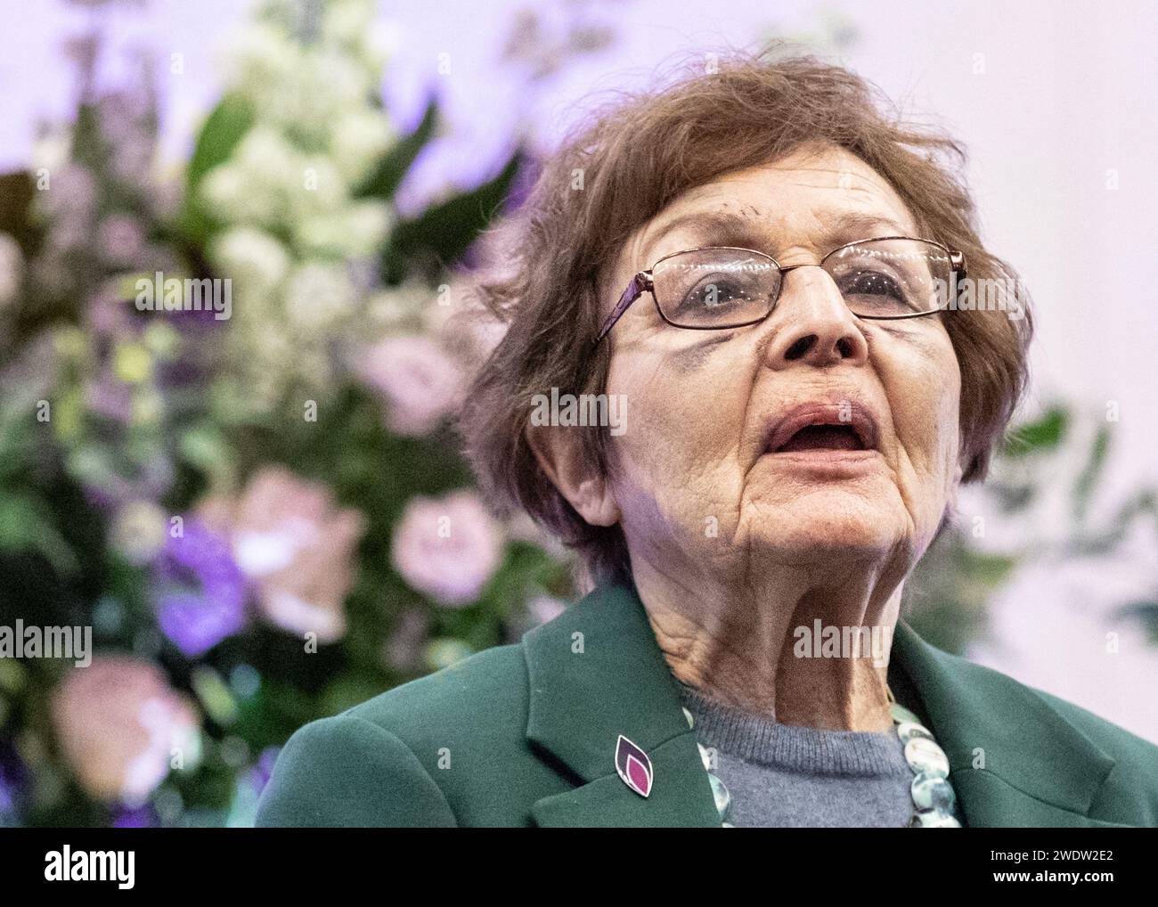 London, UK. 22nd Jan, 2024. Holocaust survivor Janine Webber BEM, with ...
