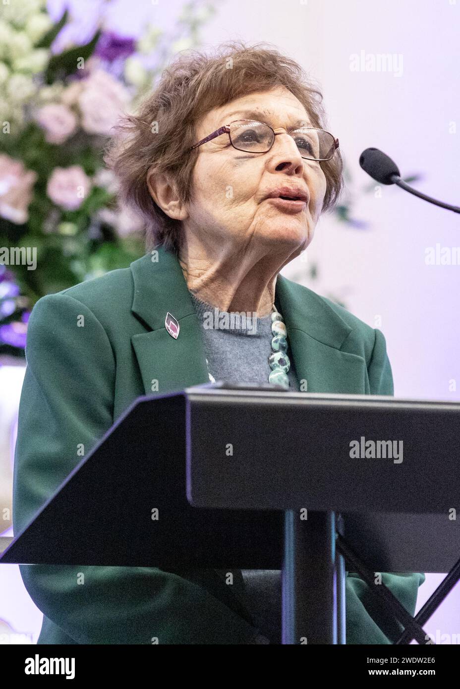 London, UK. 22nd Jan, 2024. Holocaust survivor Janine Webber BEM, with ...