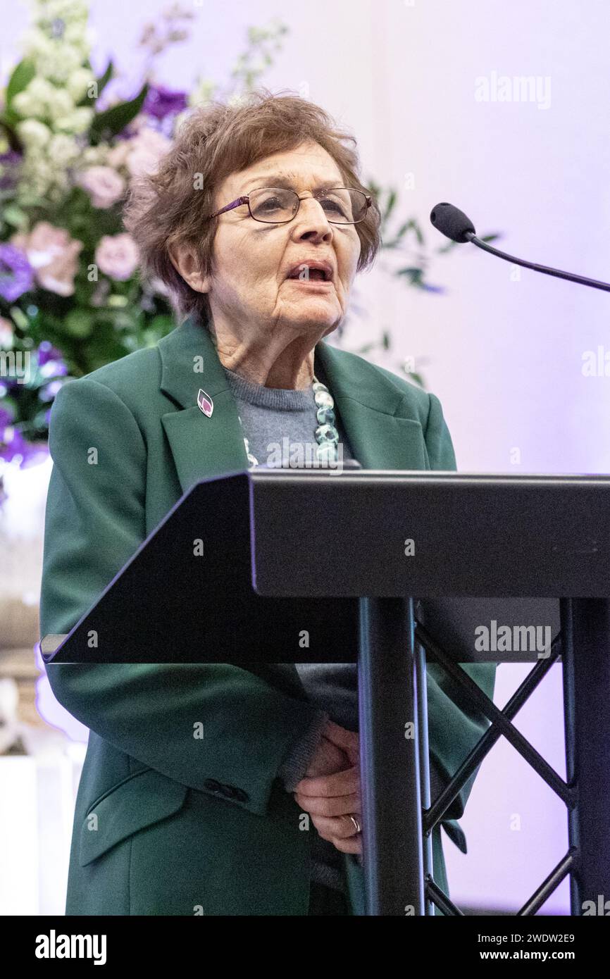 London, UK. 22nd Jan, 2024. Holocaust survivor Janine Webber BEM, with ...