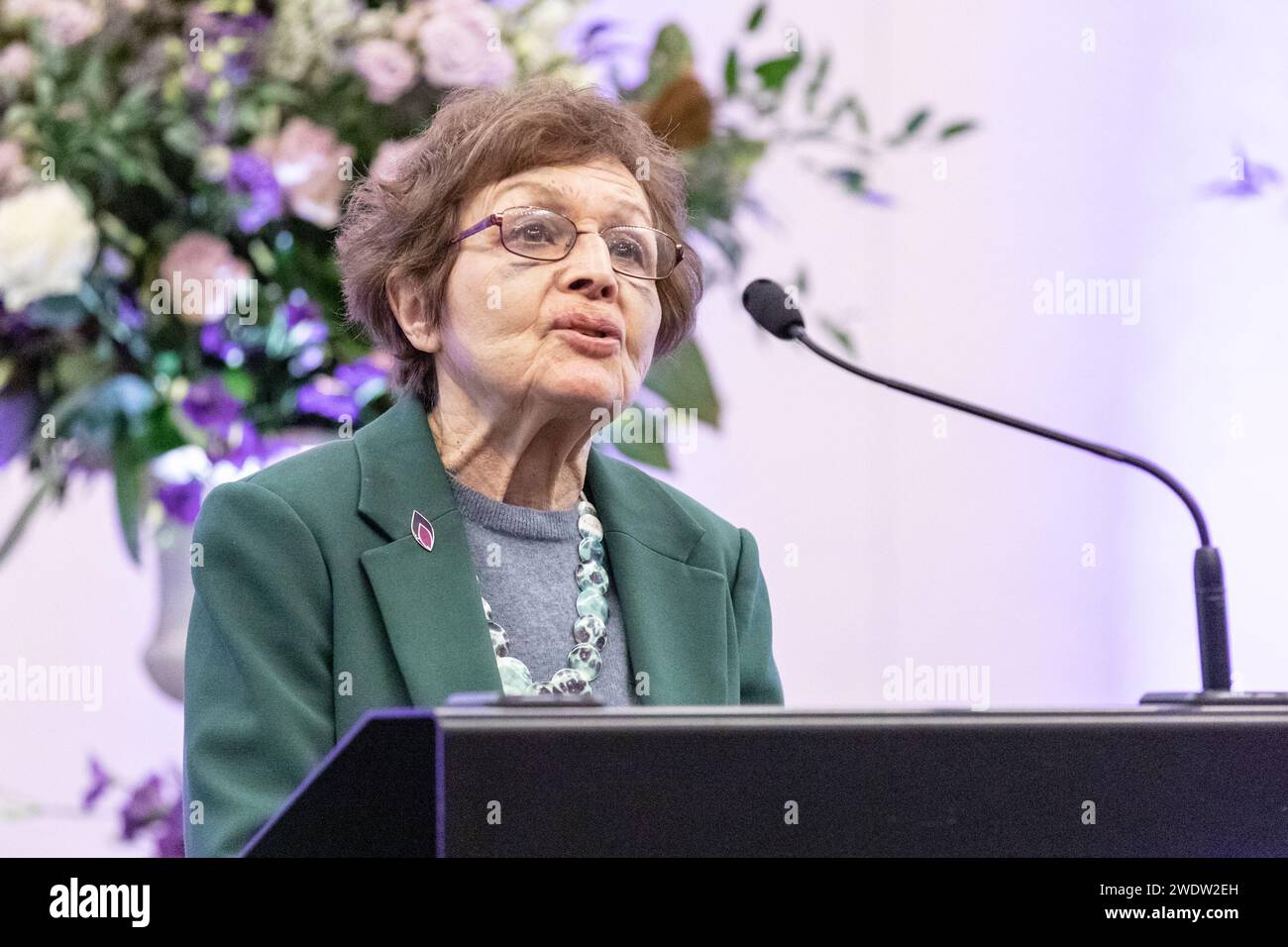 London, UK. 22nd Jan, 2024. Holocaust survivor Janine Webber BEM, with ...