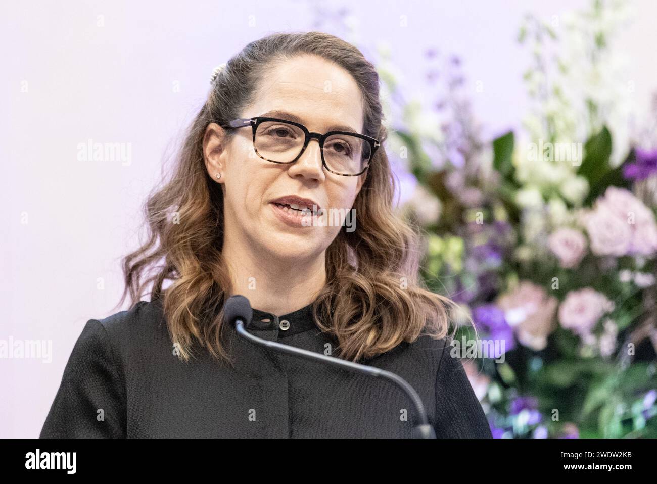 London, UK. 22nd Jan, 2024. Rabbi and Rebbetzin Epstein address the ...