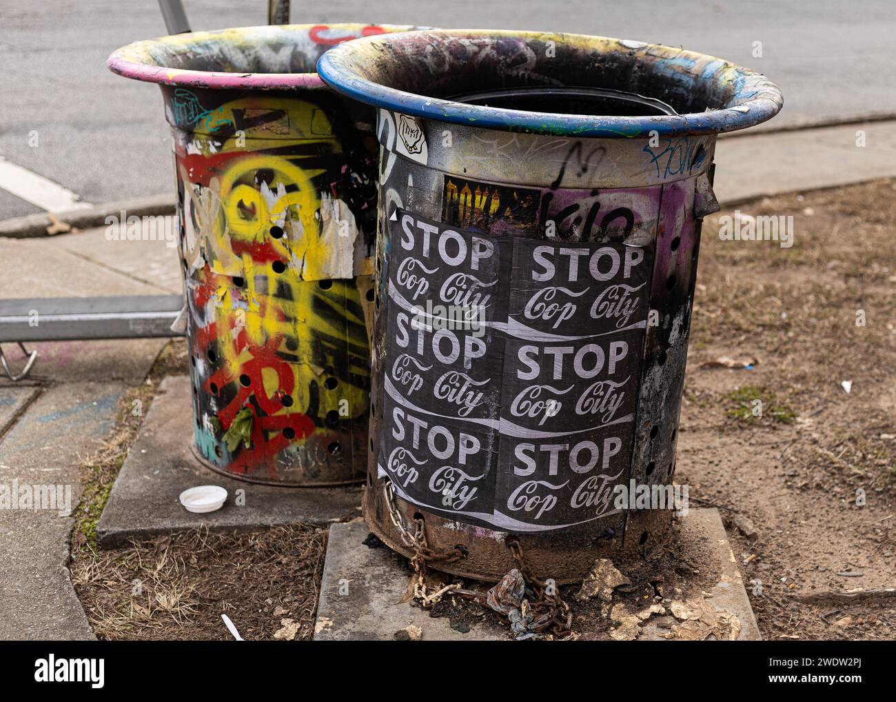 'Stop Cop City' posters in Atlanta, Georgia on Jan. 18, 2024. (Photo by ...