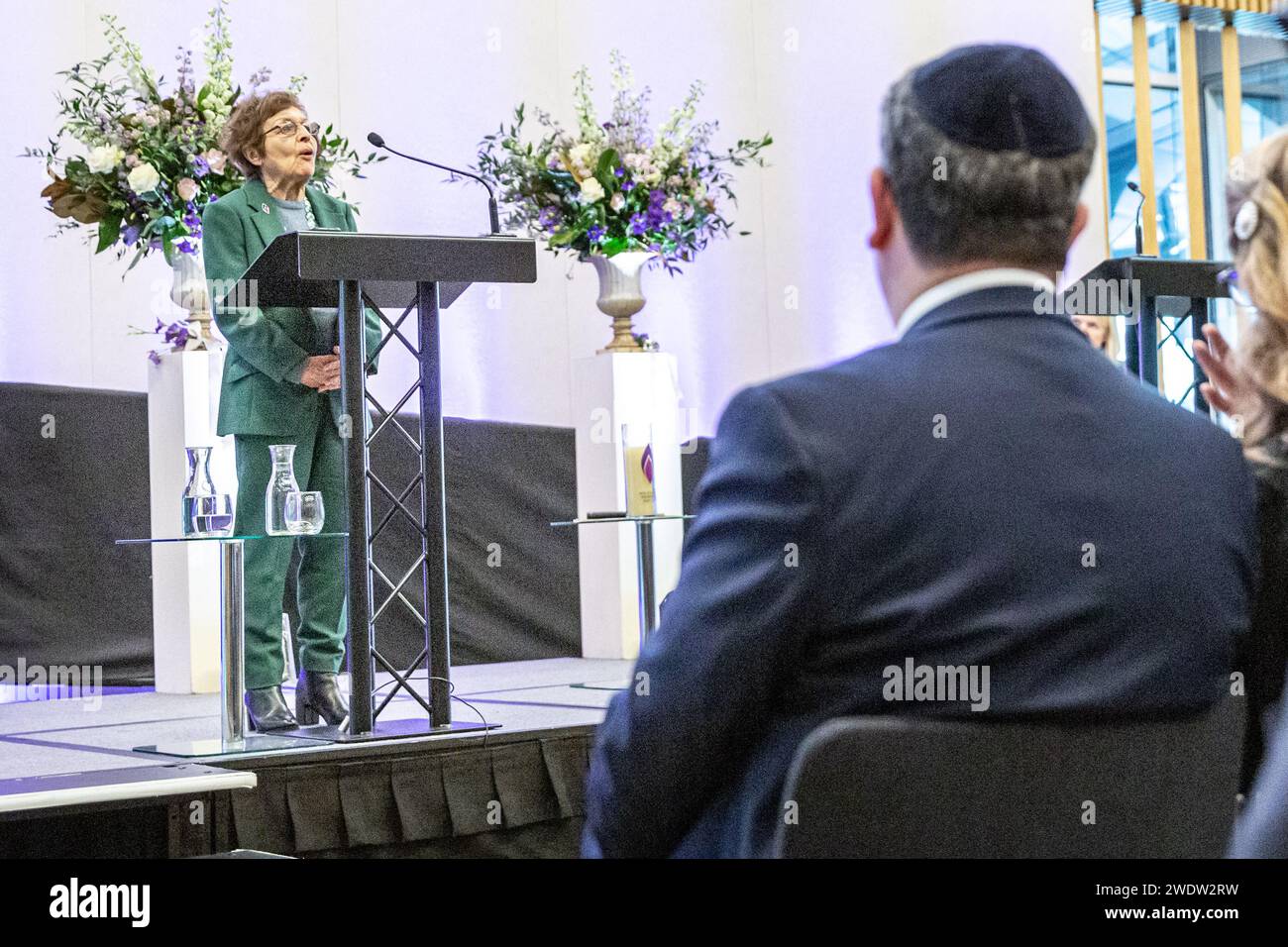 London, UK. 22nd Jan, 2024. Holocaust survivor Janine Webber BEM, with ...
