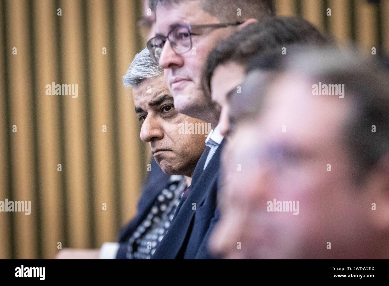 London, UK. 22nd Jan, 2024. Mayor of London Sadiq Khan listens to a ...